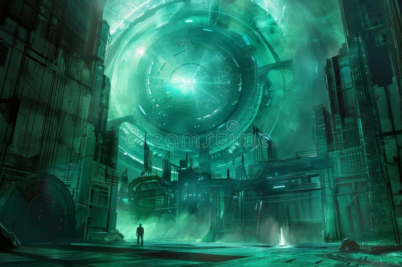 Sci-fi Metropolis with Advanced Technology, Illuminated by the Glow of ...