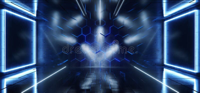 Sci Fi Neon Futuristic Blue Cold Club Stage Room Hall Show Vibrant