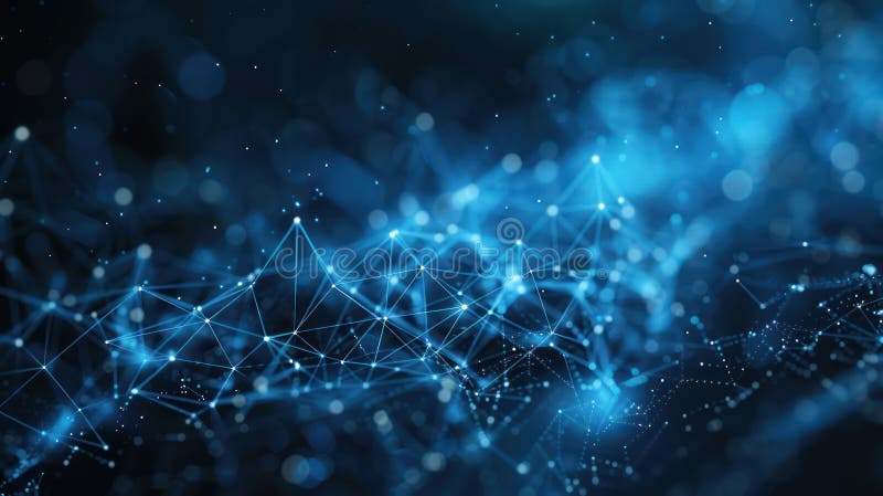 Sci-Fi Network Grid with Blue Particles and Data Graphic Background ...