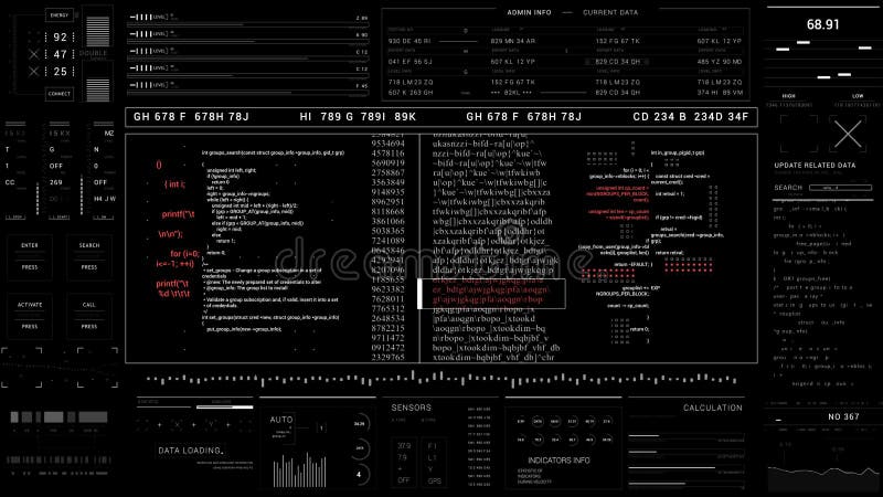 Sci Fi Pattern.2D GFX.HUD User Interface.Technological Programming Text Code and Infographic ...