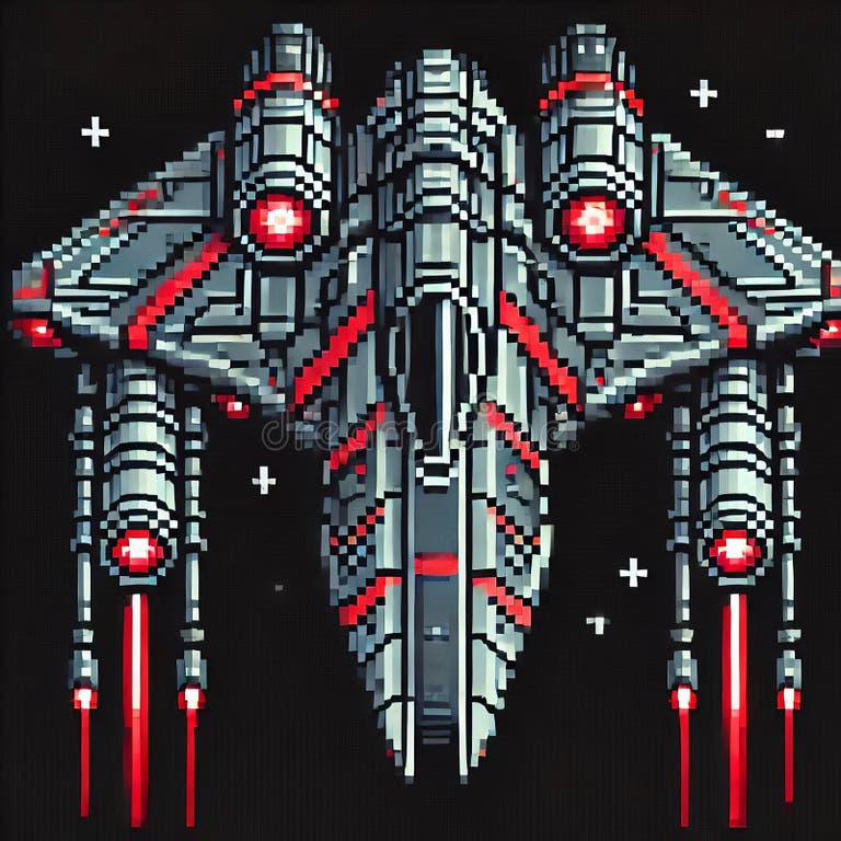 Sci-Fi Pixel Attack Jet stock illustration. Illustration of spacecombat ...