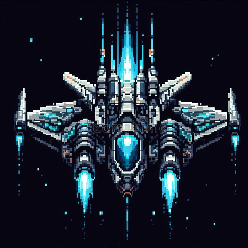 Sci-Fi Pixel Starfighter stock illustration. Illustration of 8bit ...