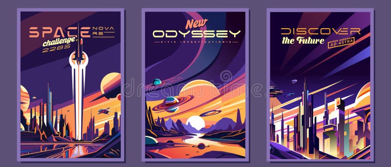 Sci-fi Posters on the Theme of Space in the Style of Retrofuturism ...