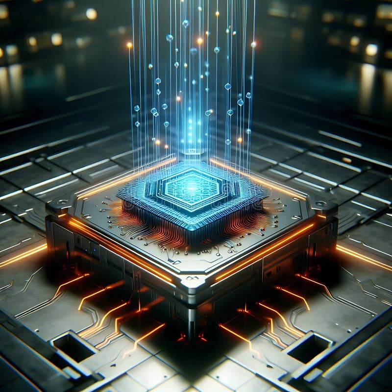 Sci-fi Processor Core with Glowing Data Lines and Floating Wires Stock ...