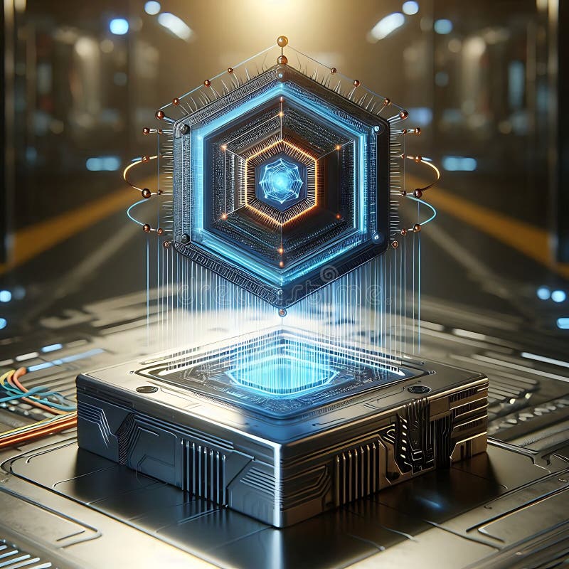 Sci-fi Processor Core with Glowing Data Lines and Floating Wires Stock ...