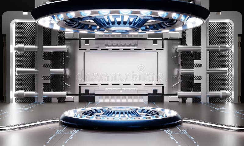 Sci-fi Product Podium Showcase in Spaceship with White and Blue ...