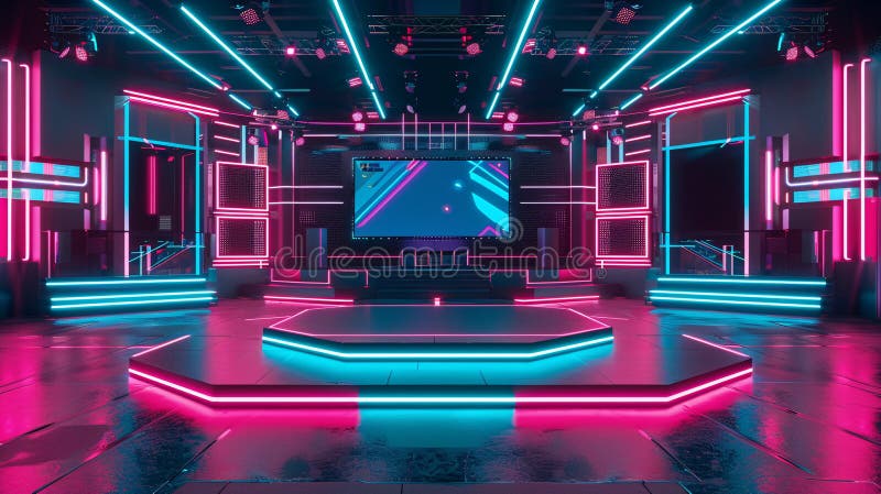 Sci-Fi Quiz Show Set in a Neon-Lit Studio with Advanced Technology ...