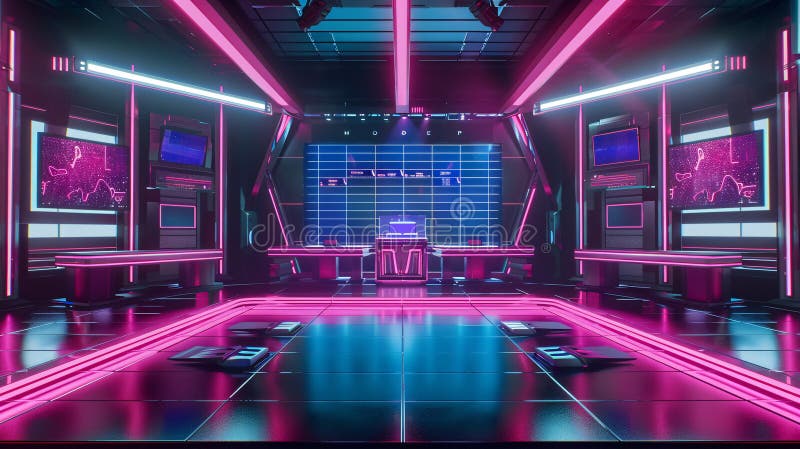 Sci-Fi Quiz Show Set in a Neon-Lit Studio with Advanced Technology ...