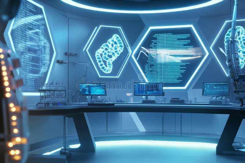 A Sci-fi Research Facility Where Holographic Hexagonal Screens Display ...