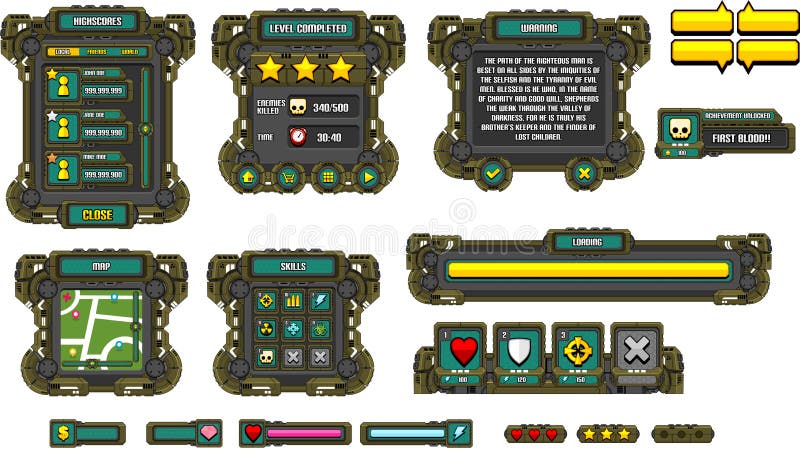 Sci-fi Robot Game GUI Set stock illustration. Illustration of icon - 116726112