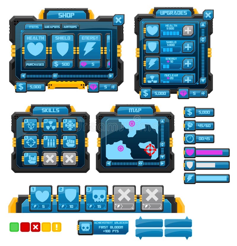 Sci-fi Robot Game GUI Set stock illustration. Illustration of fiction - 116726088