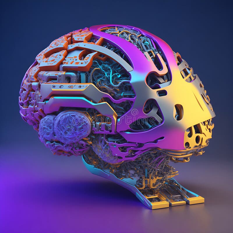 Sci-fi robotic brain organ stock illustration. Illustration of gears ...