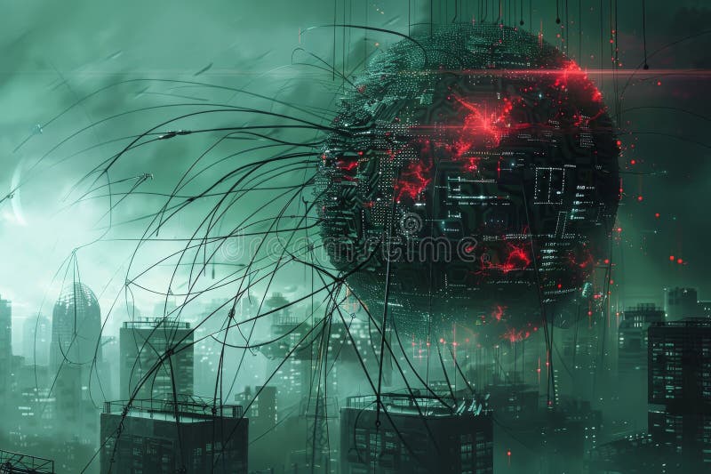 Sci-fi Scene of Advanced AI Merging with a Digital Network, Showcasing ... Sci-fi Scene of Advanced AI Merging with a Digital Network, Showcasing ...