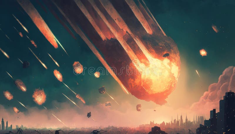 The Sci-fi Scene Depicts Meteorites Exploding in the Sky Above a City ...