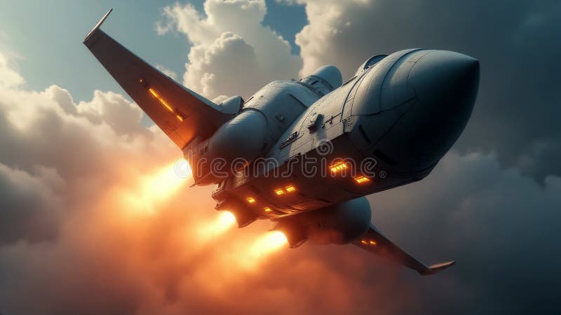 Sci-fi Scene of the Launch of a Space Rocket of the Future, Slow Motion ...