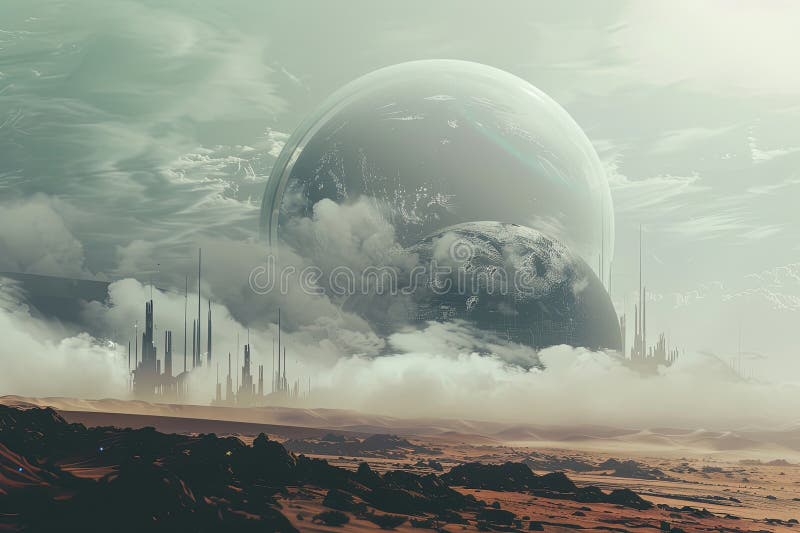 A Sci-fi Scene Where Advanced Technology is Transforming a Distant ...