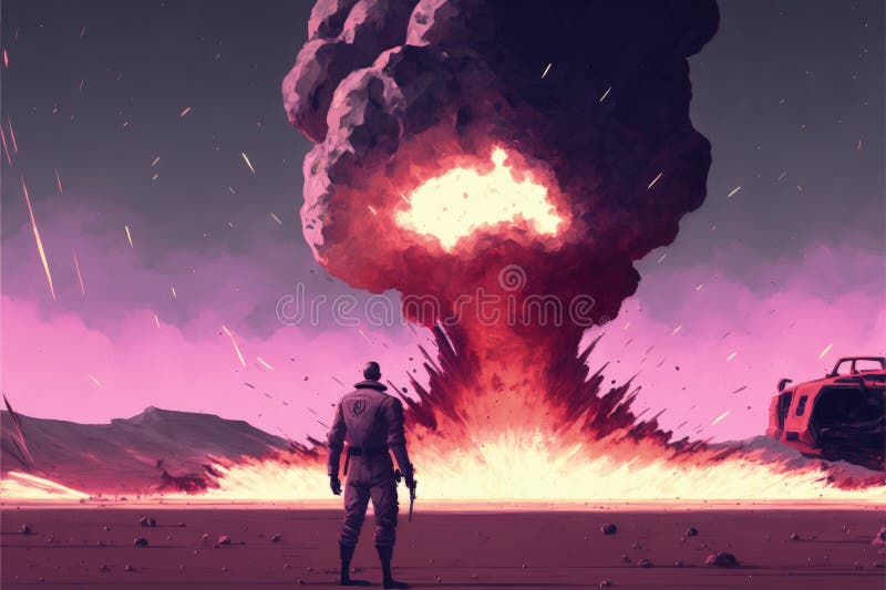 Sci-fi Sequence of Man with His Transportation Observing Bomb Blast on ...