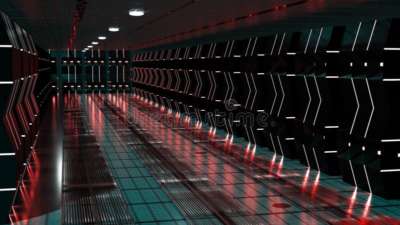 Sci-fi Server Room Corridor. Technology and Databases. 3d Rendering ...
