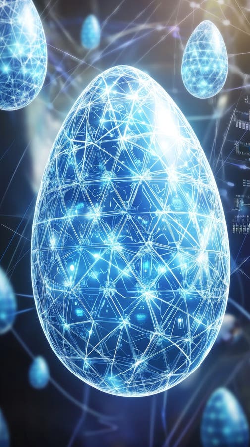 In a Sci-fi Setting, Futuristic Glowing Digital Eggs with Neon ...