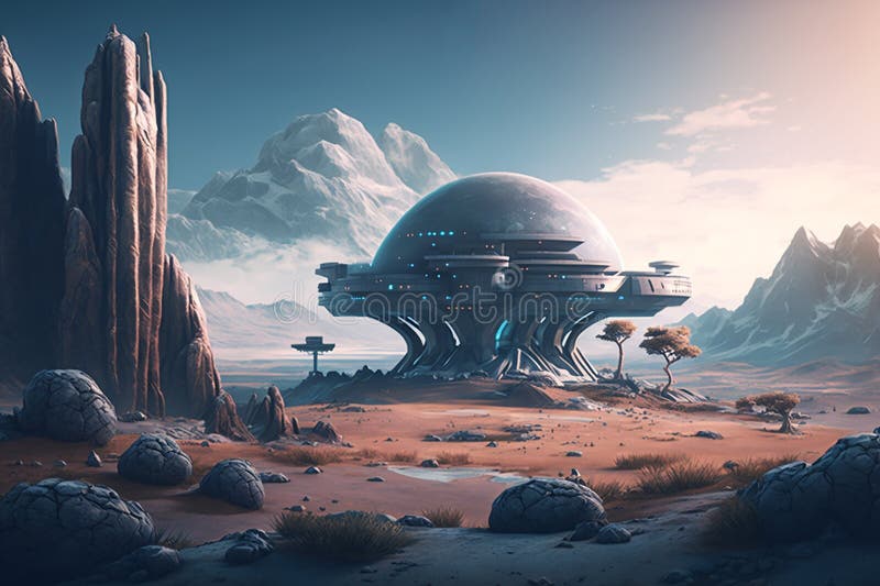 Sci Fi Space Base Overlooking an Alien Planet from Space Below it Stock ...