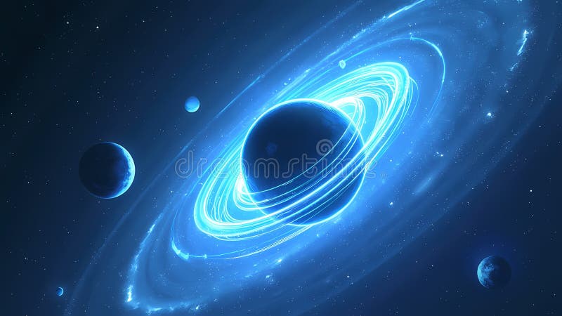 Sci-Fi Space Environment Glowing Blue Ribbons of Light Spiral Around ...