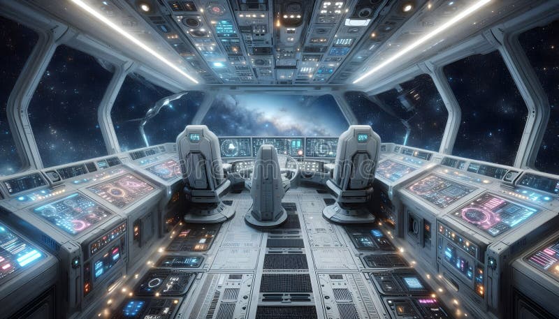 Sci-Fi Spacecraft Control Room with Pilot Seat Stock Illustration ...
