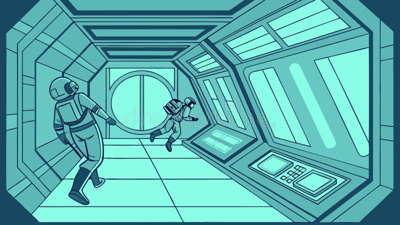 Sci-Fi Spacecraft Interior with Astronaut in Zero Gravity, Vector Design Generative AI Stock ...