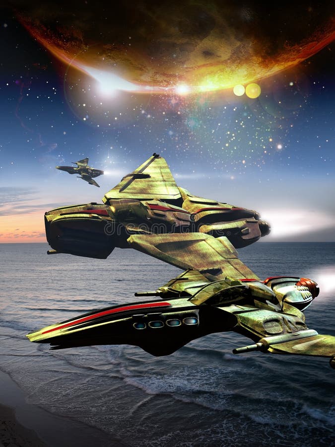 Sci-fi spacecrafts stock illustration. Illustration of rocket - 35589182