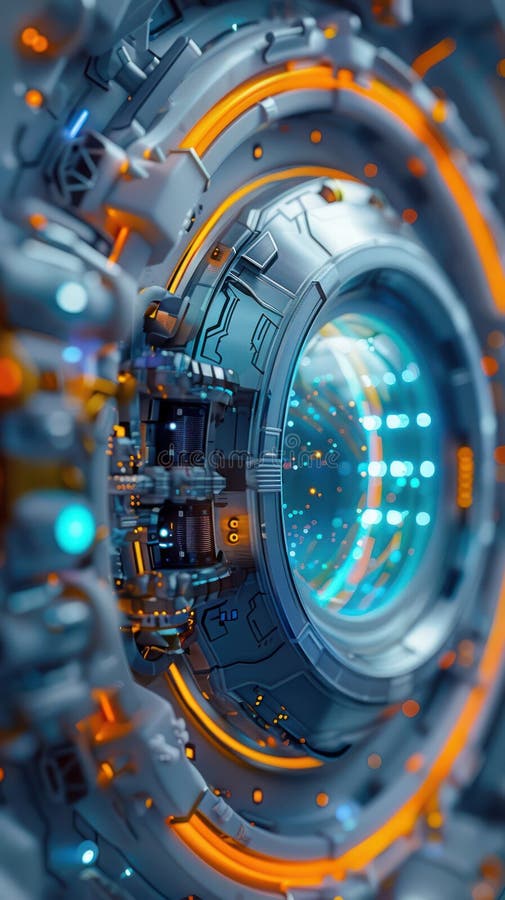 Sci-fi Spaceship Engine with Glowing Orange and Blue Lights Stock ...