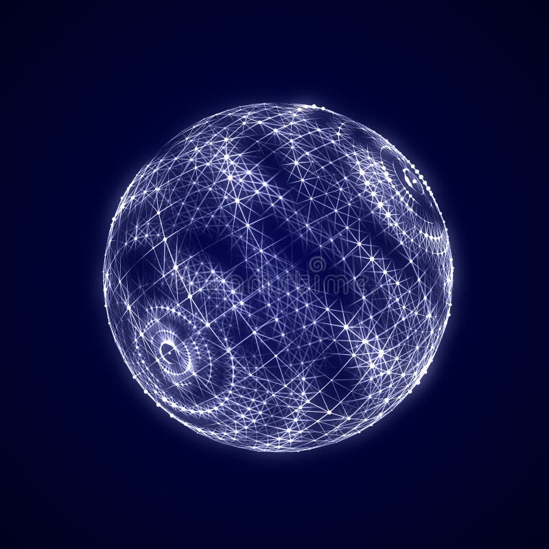 Sci-fi Sphere with Particles and Lines. Concept Network Connection ...