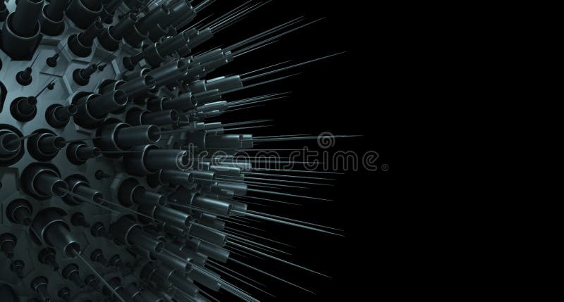 Sci-Fi Spiked Sphere Isolated on Black Background. Mechanical, Robotic ...