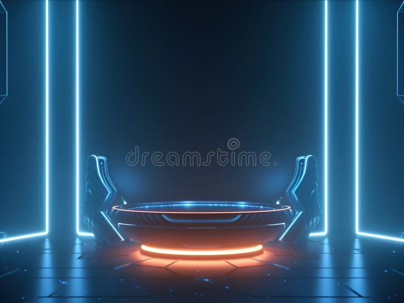 Sci-fi Stage with Spotlight. Futuristic Empty Stage Stock Illustration ...