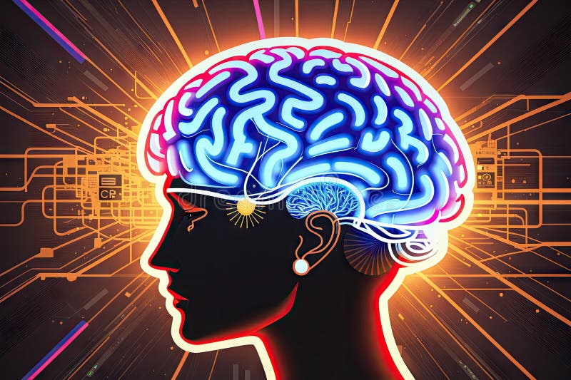 Sci-fi Style Human Brain and Neurons, Neon Colors. Artificial ...