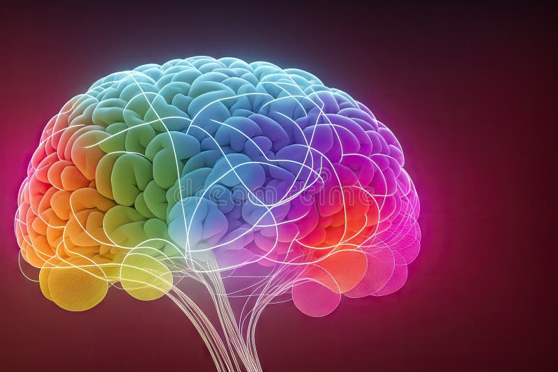 Sci-fi Style Human Brain and Neurons, Neon Colors. Artificial ...