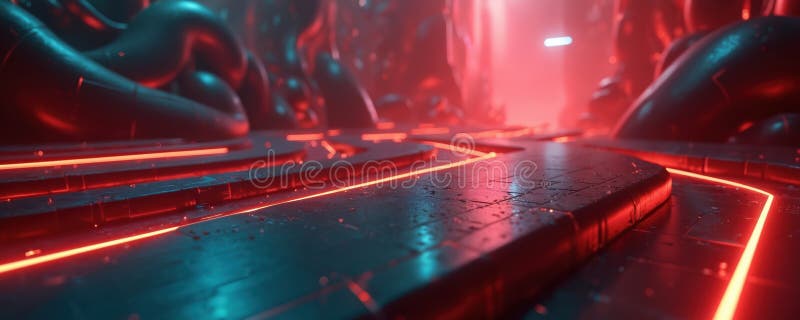 Sci-fi Styled Hi-tech Surface with Neon Red Glow Lines. Futuristic ...