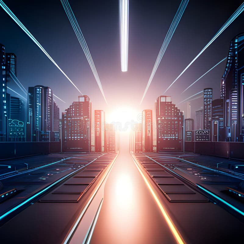 Sci-fi Technology City 3d. Generative AI. Stock Illustration ...