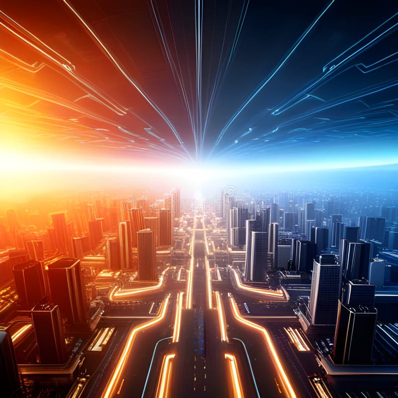 Sci-fi Technology City 3d. Generative AI. Stock Illustration ...