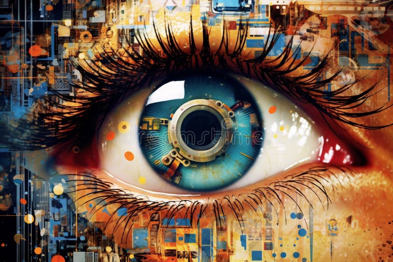 Collage of Modern Technology and Human Eye Stock Illustration ...