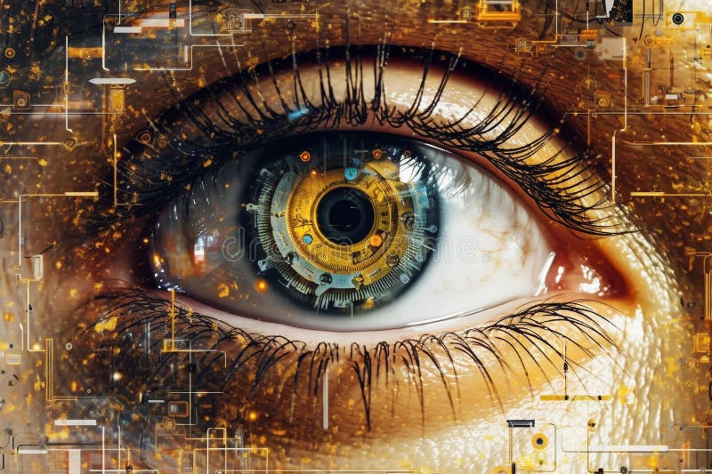 Collage of Modern Technology and Human Eye Stock Illustration ...
