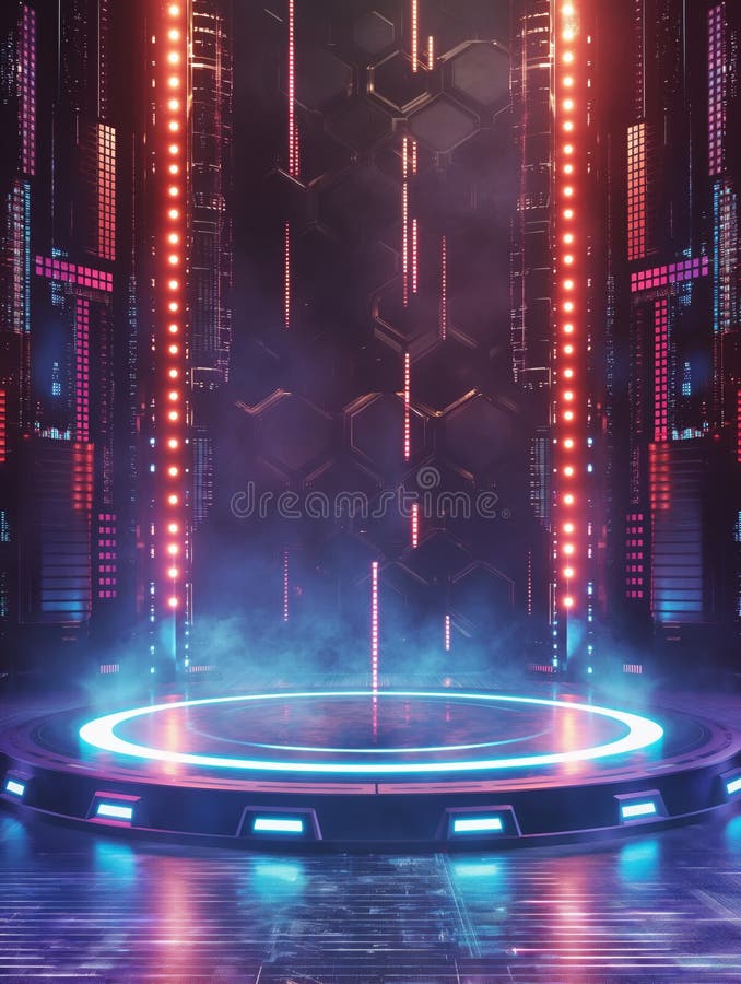Sci-fi Themed Stage with Neon Lights Stock Photo - Image of urban ...