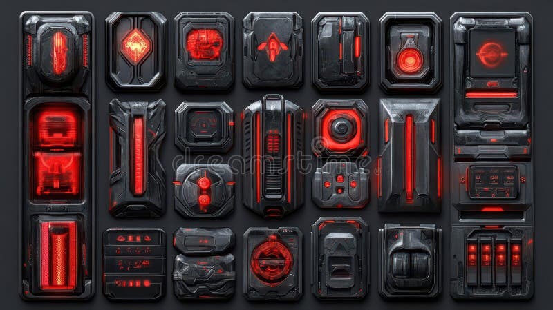 Sci-Fi UI Kit, Red Glowing Panels Stock Illustration - Illustration of ...