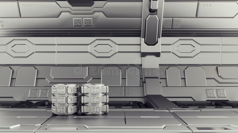 Sci-fi Warehouse Where Containers are Stored. Laboratory on a Spaceship ...