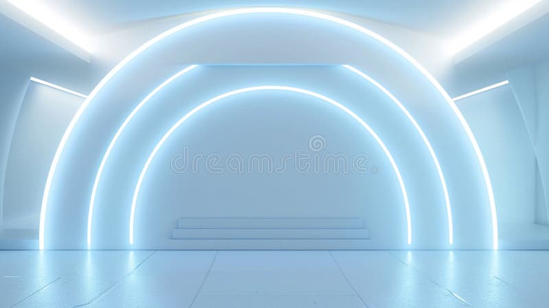 Sci Fi White Empty Room Concept with Semi Circle Glowing Neon Lighting ...