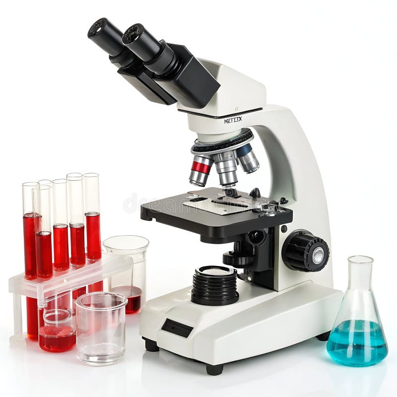 Science Arrangement with Microscope Isolated on White Background Stock ...