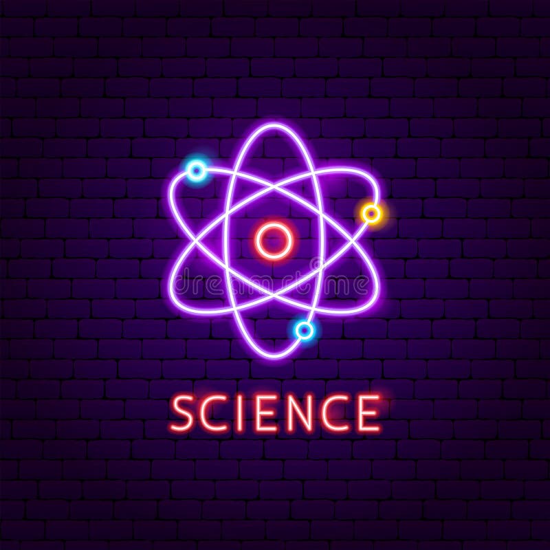 Science Atom Neon Label stock vector. Illustration of lesson - 152227386