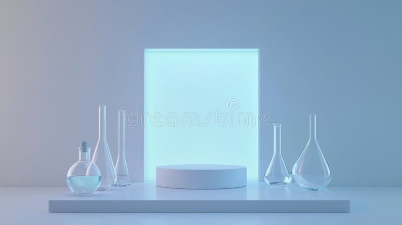 Science Backdrop with Transparent Podium Lab Glassware White Background ...