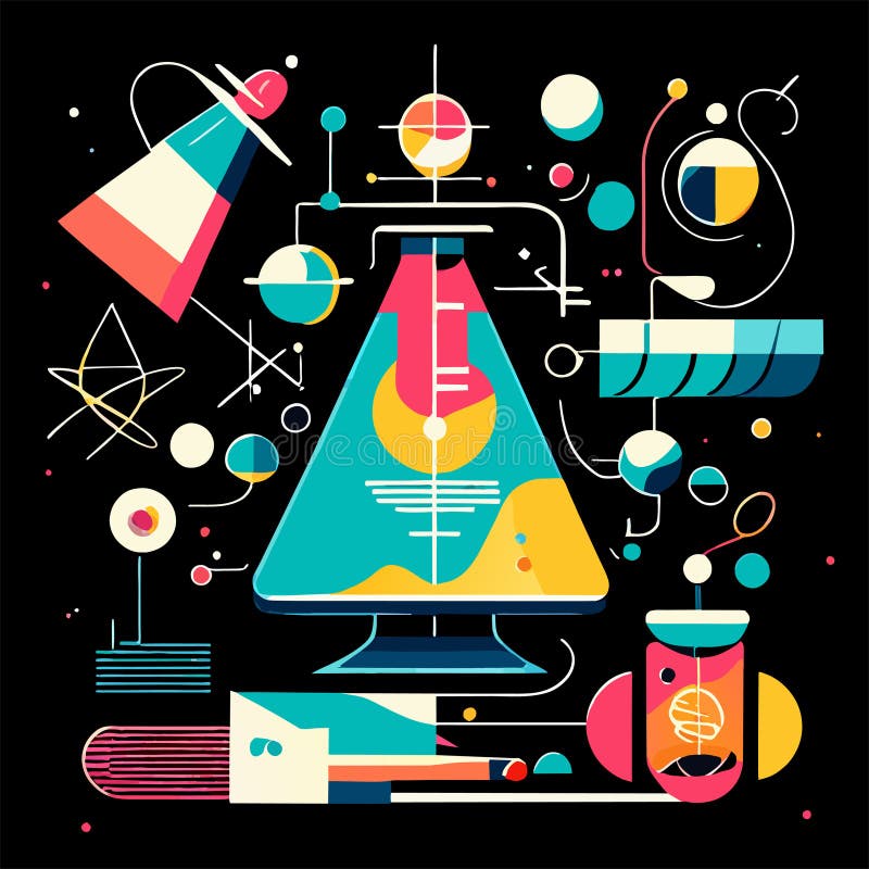 Science Background. Vector Illustration in Trendy Flat Style on Black ...
