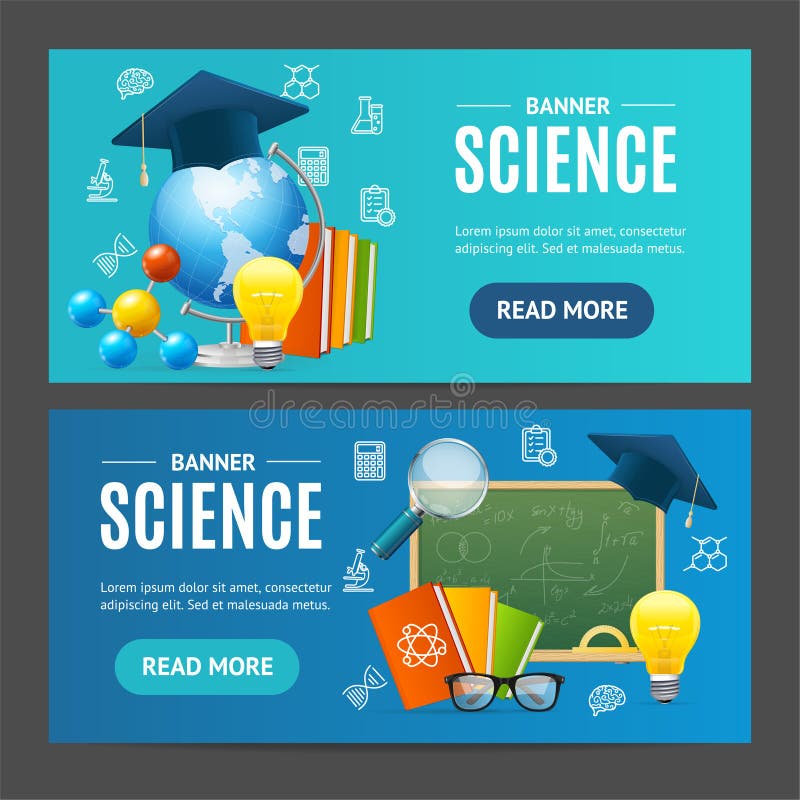 Science Banner Horizontal Set. Vector Stock Vector - Illustration of ...