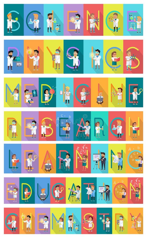 Science Banner Set. Science Alphabet Stock Vector - Illustration of ...