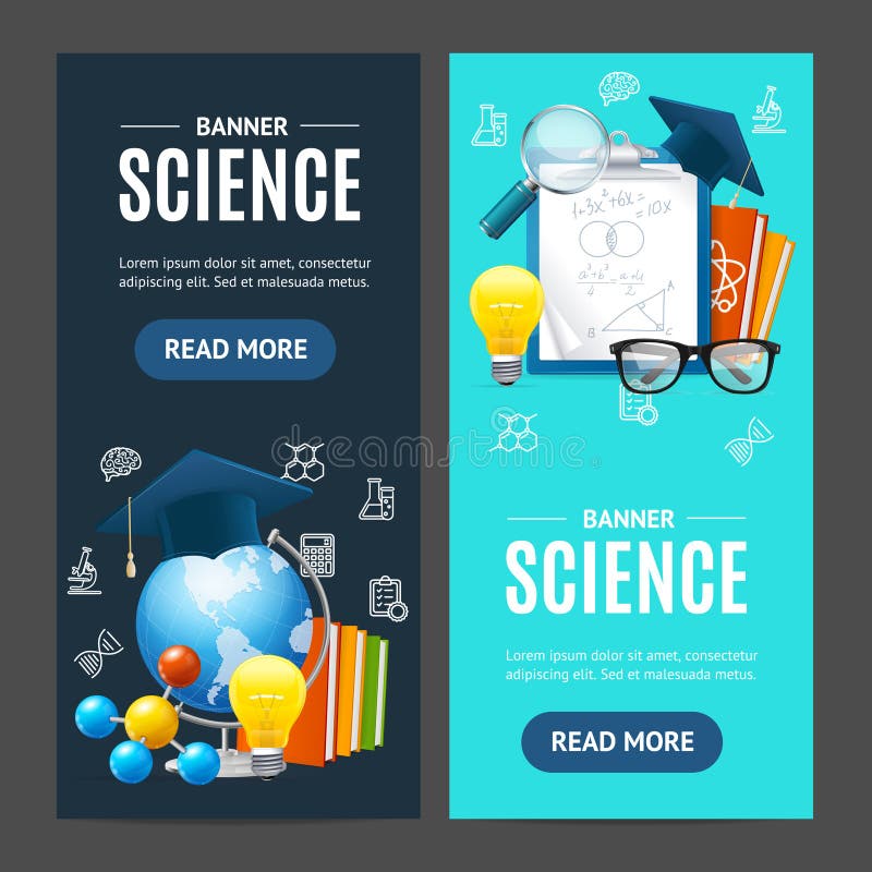 Science Banner Vecrtical Set. Vector Stock Vector - Illustration of ...